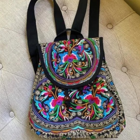 Bags | Vibrant Colorful Embroidered Backpack | Poshmark